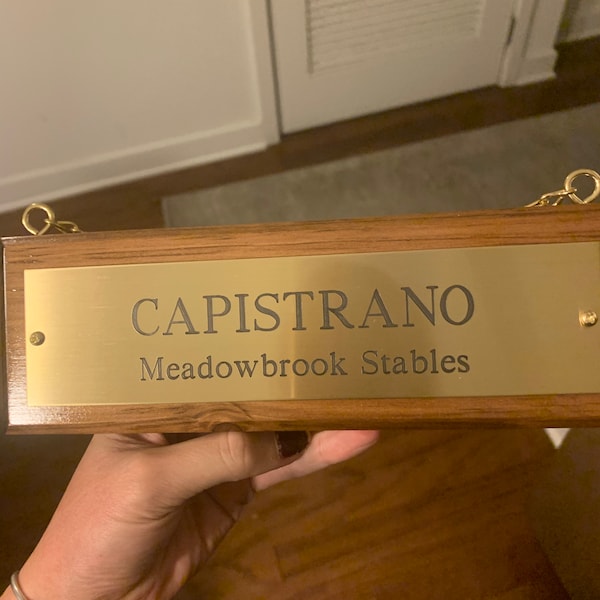 Horse Stall Name Plate With Chain- Solid Brass and Wood- Personalized ...