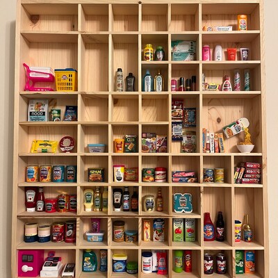 Large Wooden Trinket Display Shelf 51 Compartments Wall Hanging Unit ...