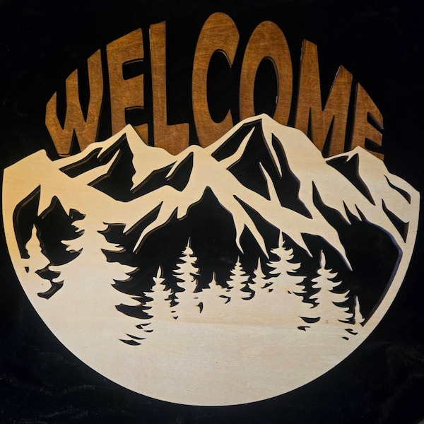 Mountain Scene Welcome Sign SVG Layered File | Vector Design Laser ...
