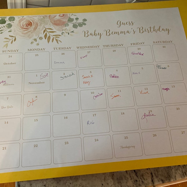 Blush Pink Floral Baby Due Date Calendar Game Sign, Printable Baby ...