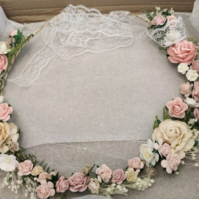 Pastel Pink Dainty Flower Crown Lace Fabric Ribbon Mullberry - Etsy