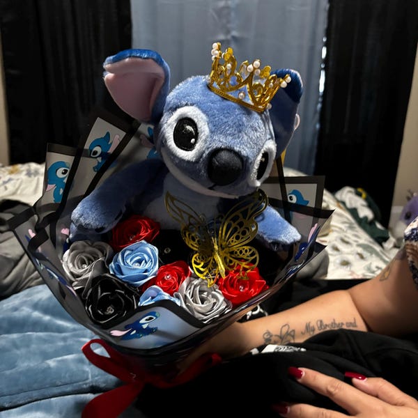 Stitch & Angel Bouquet, Ramo Buchón, Rosas Eternas, Eternal Roses - Etsy