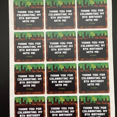 Mined Theme Birthday Thank You Labels, Mine Theme Birthday Party ...