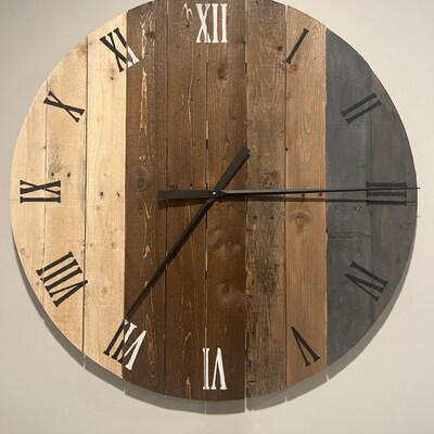 Modern Farmhouse Clock in Warm Coffee Stain Rustic Round Wall - Etsy