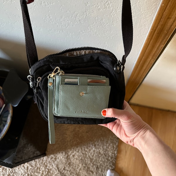 Vegan Leather Compact ID Wallet With Wristlet Attachment - Hollingworth ...