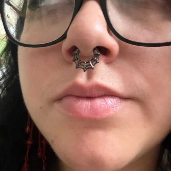 16G Spider Web Septum Ring Black Silver Clicker/cartilage/helix Earring ...