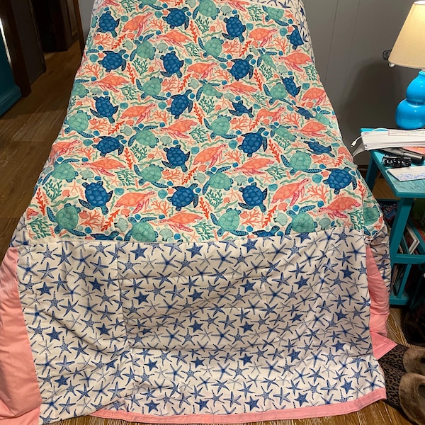 Turtle Fabric - Paradise Beach Turtles by Tangerine-tane - Blue Pink ...