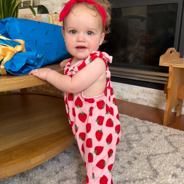 Baby Girl, Strawberry Jumpsuit Romper, Ready to Ship, Spring Outfit ...