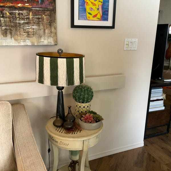 Lampshade Thalassa Dusty Green & Sand - Handcrafted - Fringes - Cotton ...