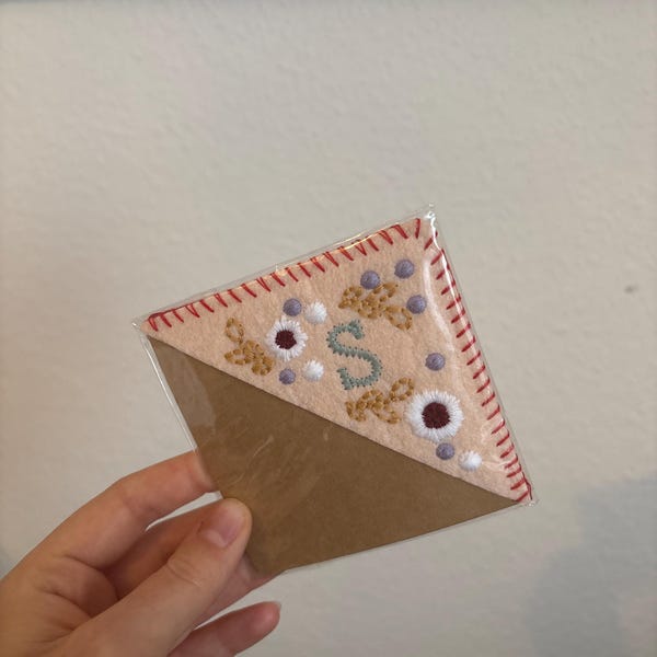 Personalized Hand Embroidered Corner Bookmarks, Felt Triangle Page ...