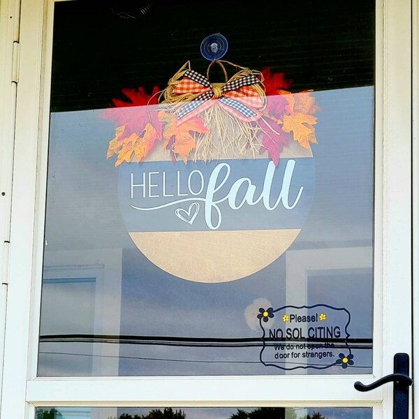 Hello Fall Door Sign | Door Sign |round Wood Door Hanger | Fall Door ...