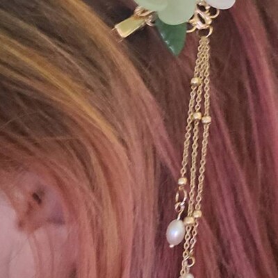 Roses Flower Hair Stick Bridal Pearl Tassel Hair Fork Floral U Shape ...