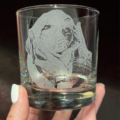 Custom Pet Memorial Photo Rock Glass Engraved Dog Picture Whiskey Glass ...