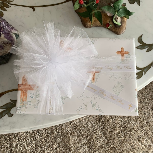 Christening 25mm Personalised Printed Ribbon - Christening Gift Wrap ...