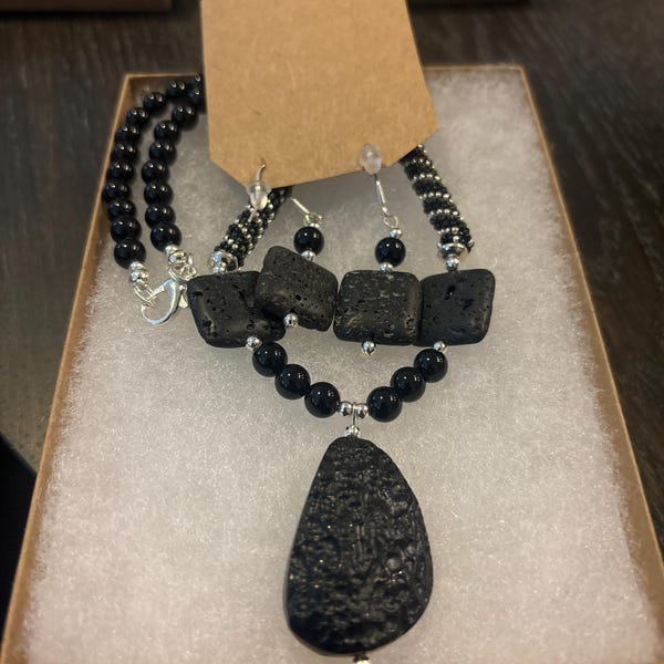Peyote Beaded Necklace Green Mosaic Stone Pendant Necklace Boho Tribal ...