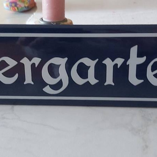 Biergarten German Enamel Sign - 8x30 Cm (3,2"x11,8"), Deep Blue, Green ...