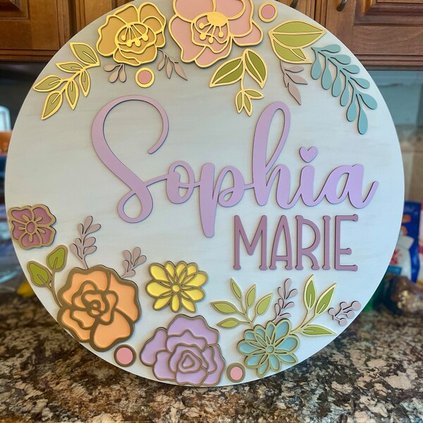 Custom Name Sign, Nursery Name Sign, Boho Nursery Sign, Floral Nursery ...