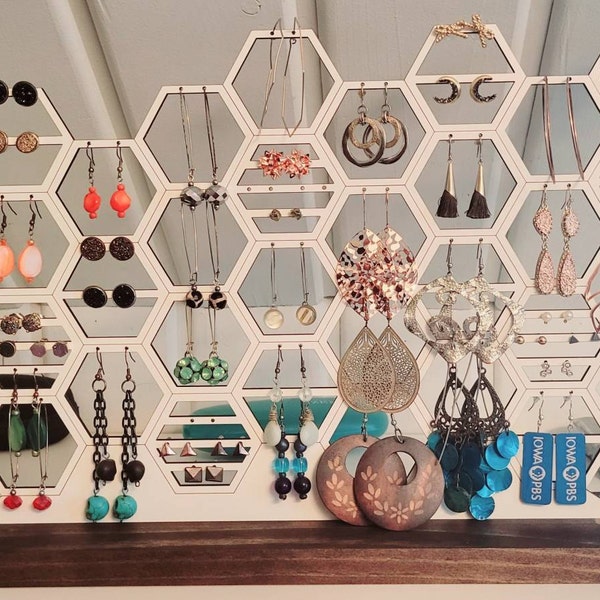 Large Earring Organizer | Honeycomb Jewelry Holder Display | Modern ...