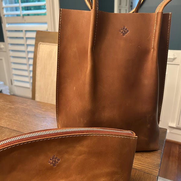 Cognac Leather Tote, Tote Leather Bag, Leather Tote Bag, Small Tote Bag ...
