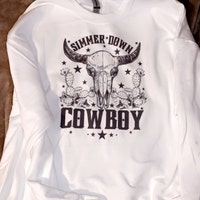 Simmer Down Cowboy Western Print, Western Cow Skull Sublimations, Ready ...