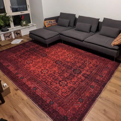 Red Afghan Rug, 6x9 Area Rug, Rustic Decor, Bold Red Rug, 5x8 Rugs ...