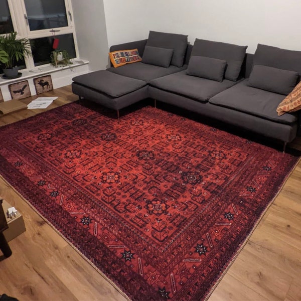 Red Afghan Rug, 6x9 Area Rug, Rustic Decor, Bold Red Rug, 5x8 Rugs ...