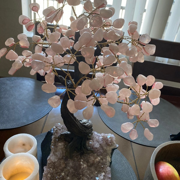 17" Tall Handmade Gemstone Tree W/ Crystal Cluster Base, 240 Total Gems ...