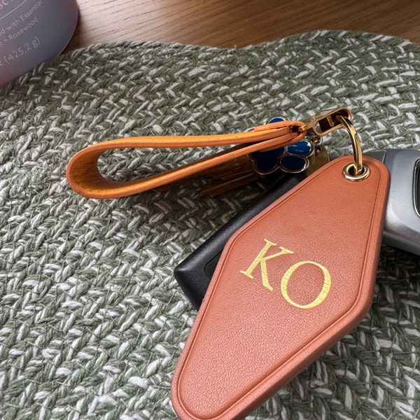 Embossed Diamond Leather Keychain (initials) - Modern Key Rings, Custom ...