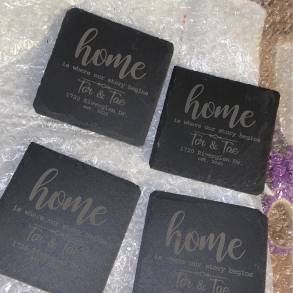 Housewarming Gift, New Home Gift, Wedding Gift, Slate Coasters, Our ...