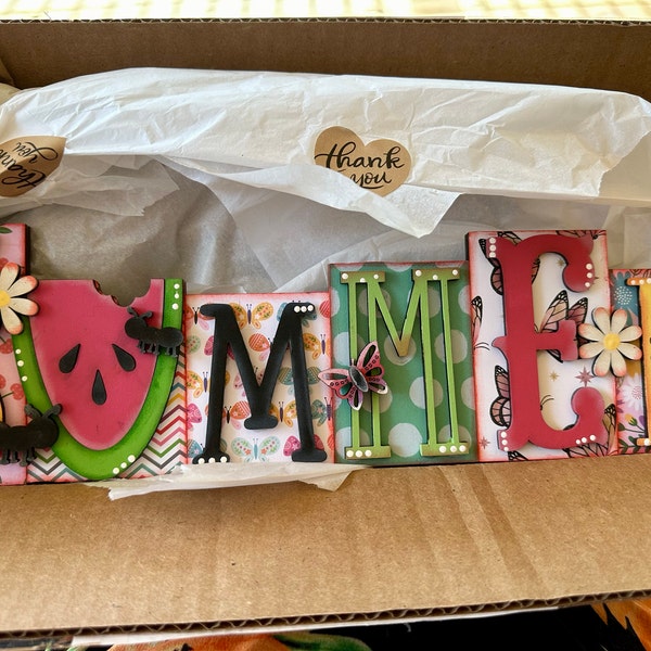 Wooden Spring Word Blocks Bloom ~ Laser Cut Hand Painted Table Decor ...