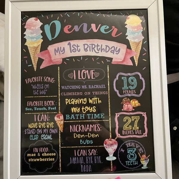 Ice Cream First Birthday Poster. Ice Cream Birthday Poster. Ice Cream ...