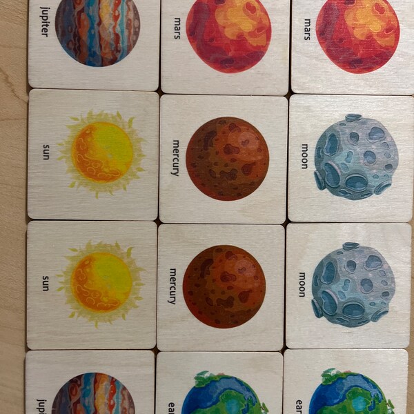 Montessori Wooden Space Memory Game | Solar System Matching Card ...