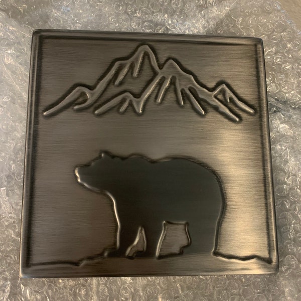 Bear and Mountains 100% Copper, Brass or Stainless Steel Tile, Handmade ...
