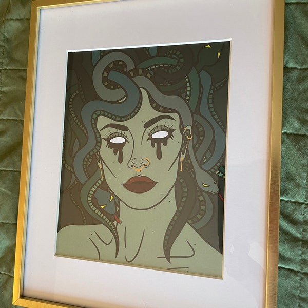 Medusa - Art Print (green) Snake Haired Woman Greek Mythology Art Deco ...