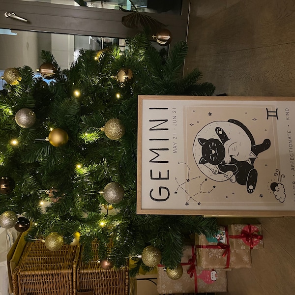 Gemini Cat Print, Zodiac Star Sign (A4, A3, A2, 5x7), Gemini Gifts, Cat ...