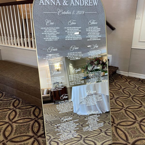Mirror Wedding Table Plan • Mirror Seating Chart • Full Length • Vinyl ...