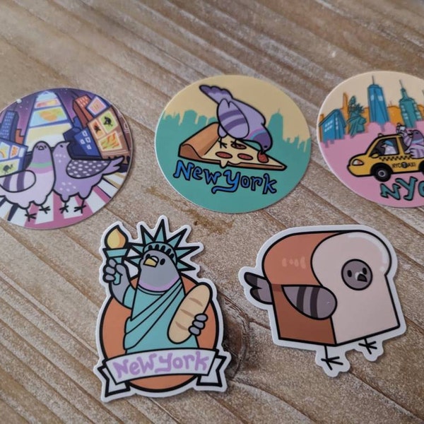 NYC Pigeons Pizza 3" Circle Vinyl Sticker - Cute Bird Sticker, Kawaii ...