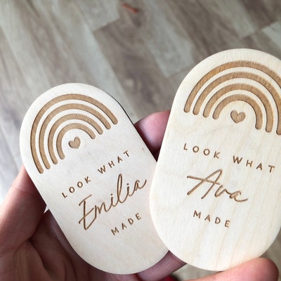 Custom Wood Engraved Boho Rainbow Magnet Look What I Made Magnet Kids ...