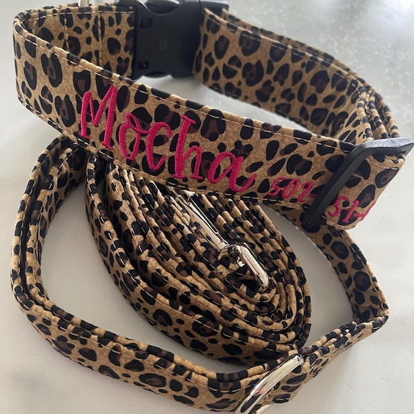 Leopard Print Dog Collar, Embroidered Dog Collar, Personalized Dog ...