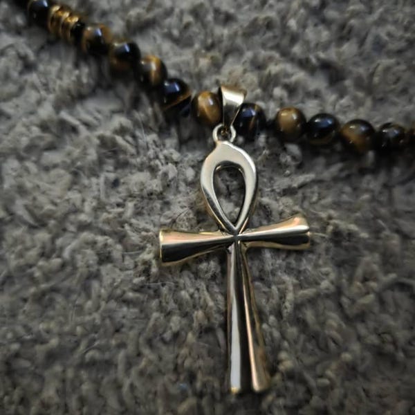 Men's Protection Necklace Big Raw Tiger Eye Pendant Beads Necklace ...