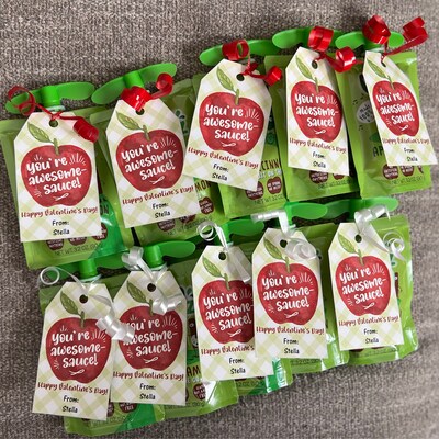 Kids Valentines Gift Tags for Applesauce Pouch, You're Awesomesauce ...