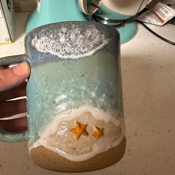 Starfish Ocean Shoreline Mug - Handmade Beach Themed Ceramic Coffee/tea ...