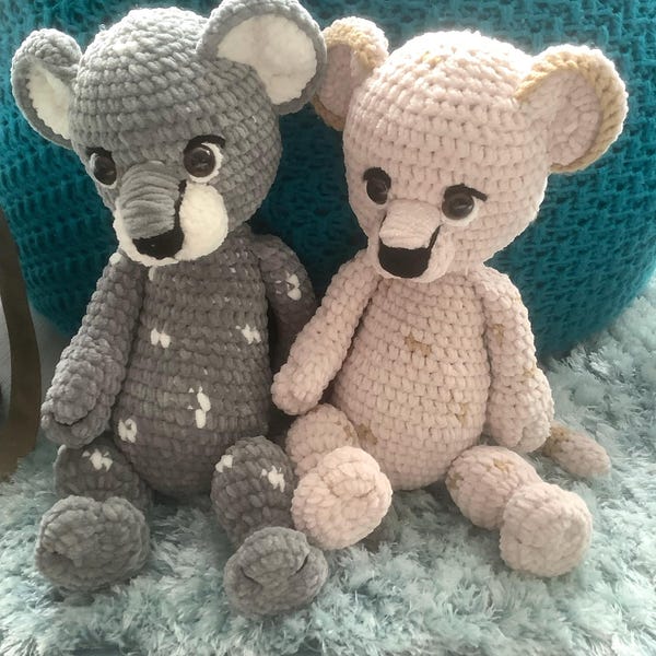 Cleo the Cheetah & Suki the Snow Leopard 2 in 1 Low Sew Crochet Pattern ...