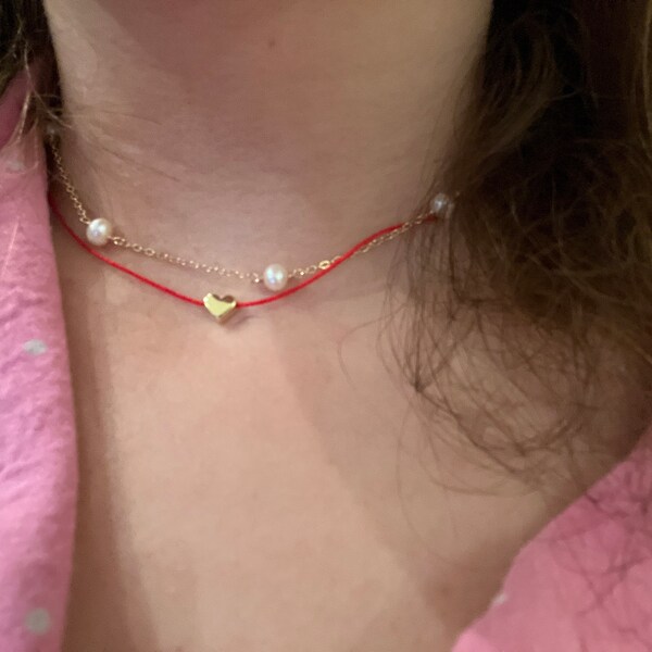 925 Sterling Silver Red Heart Necklace, Red String Necklace, Red Heart ...