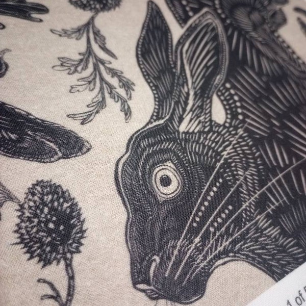Block Print Bunnies Fabric - Rabbits by Silver_steer_design - Linocut ...