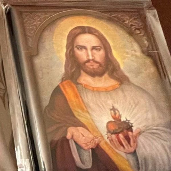 Sacred Heart of Jesus (A) Wood Plaque and Holy Card GIFT SET for ...