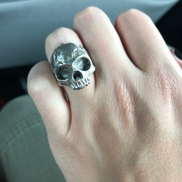 Men's Silver Skull Ring | Cyborg Biomech Design | Unique Statement ...