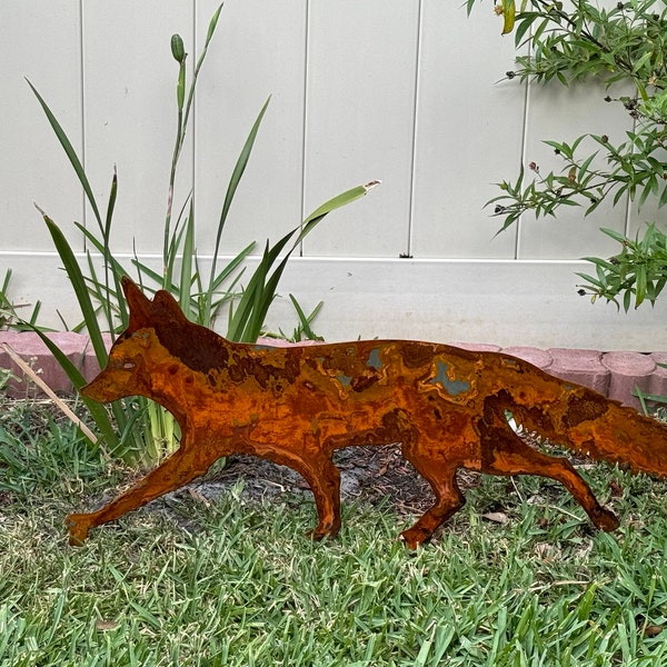 Metal Rustic Fox Landscape Decor- Garden Decoration- Rusted Yard Art ...