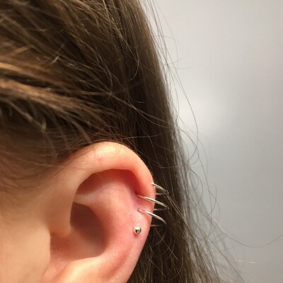 18g Silver Triple Piercing Hoop. Three Hole Earring. Triple Hole Spiral ...