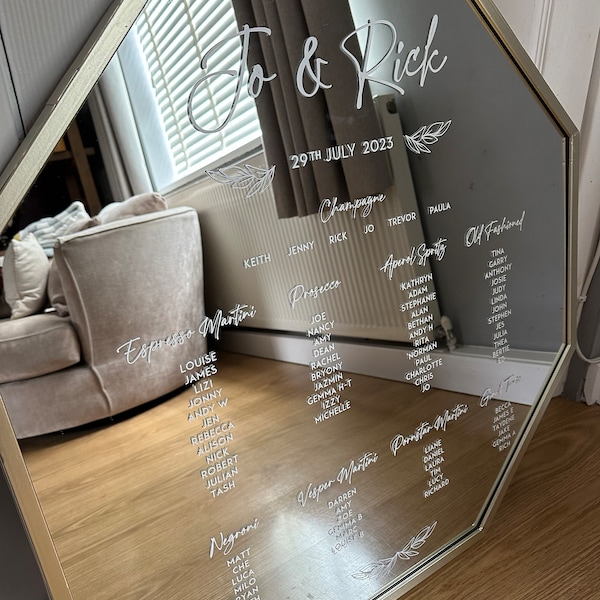 Mirror Wedding Table Plan • Vinyl Lettering/vinyl Stickers • DIY ...